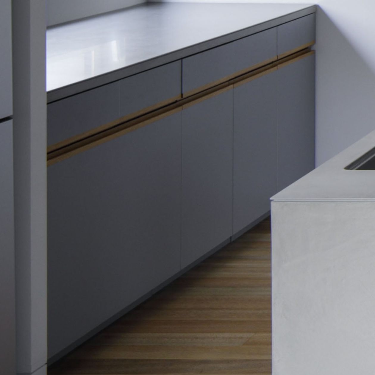 造作キッチンカウンター 天板：SUS バイブレーション 本来：メラミン K-6303KN | TECTURE（テクチャー）